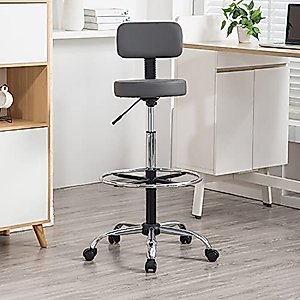 Venus Drafting Stool Chair, Rolling Stools with Wheels, Stools with Backs, Tall Adjustable Office Chair Workbench Stool with Back Support Adjustable Chair Work Stool with Chrome Footrest - Gray