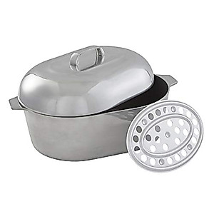 IMUSA USA Heavy Duty Cajun Oval Aluminum Roaster 15, Silver