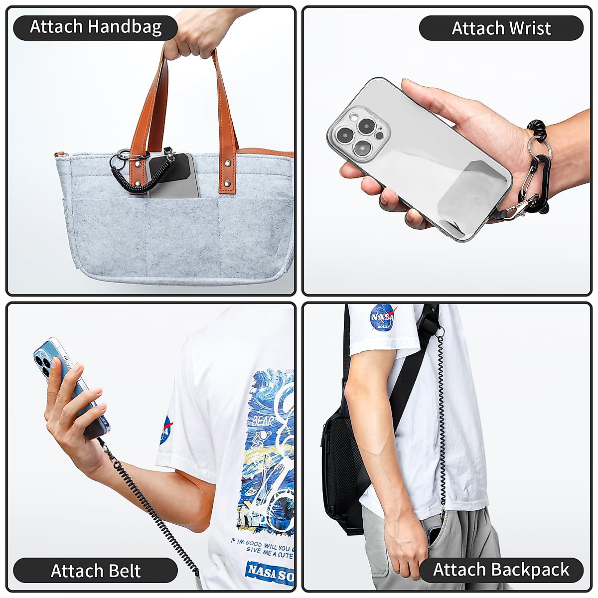 HOTEMIA Phone Tether Lanyard Anti Theft Phone Strap with Carabiner Anti-Drop Outdoor Skiing Hiking Cycling Fishing Climbing fit iPhone and Most Cell Phones (Black)