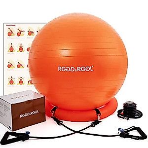 RGGD&RGGL Yoga Ball Chair, Exercise Ball with Leak-Proof Design, Stability Ring&2 Adjustable Resistance Bands for Any Fitness Level, 1.5 Times Thicker Swiss Ball for Home&Gym&Office&Pregnancy (65 cm)