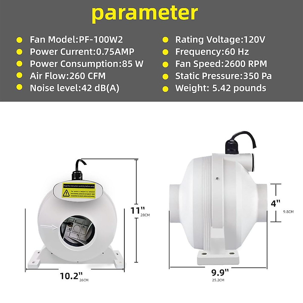 Dcfairfan 4x3 Radon Installation Kit, Radon Mitigation System Inline Duct Fan IP67 Waterproof, Indoor Outdoor Ventilatio Commercial/Residential, Manometer, System Alarm