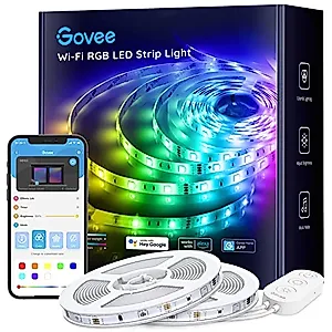 Govee Smart WiFi LED Strip Lights, 32.8ft RGB Light Strips Work with Alexa & Google Home, App Control Music Sync Lights with Protective Coating, Led Lights for Bedroom, Kitchen, Party, Ceiling