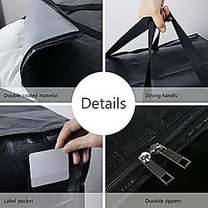 BLKDOTS Jumbo Size House-moving Storage Bags, Water-resistant with Strong Handles, Zip Closure, Black, Pack of 2