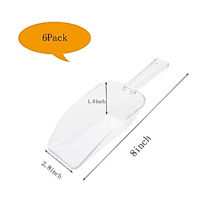 8 Inch Multi Purpose Clear Plastic Scoops for Weddings, Candy Dessert Buffet, Ice Cream, Coffee, Tea, 6 Pcs