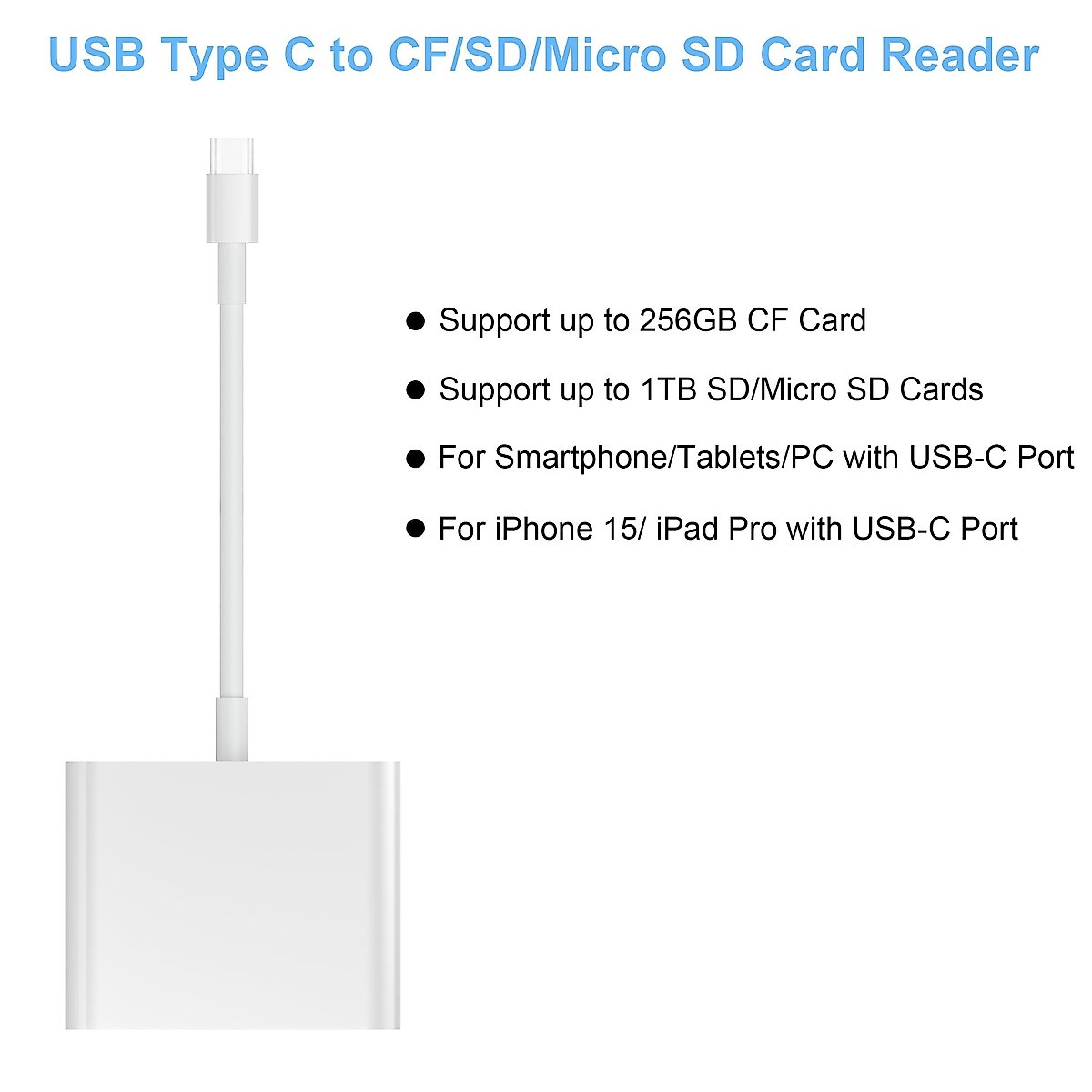 TIANSONG USB C SD Card Reader for iPhone 15/Mac/iPad, 3-Slot USB Type C to CF/SD/TF Card Adapter Supports Compact Flash/Micro SD Card Compatible with MacBook Pro/Air iMac M1 M2 Android Galaxy S22 S23