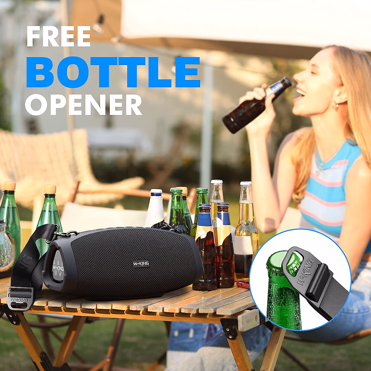 W-KING Portable Loud Bluetooth Speakers with Subwoofer, 70W Portable Outdoor Speakers Bluetooth Wireless Waterproof, Triple Passive Radiators-Deep Bass/Hi-fi Audio/DSP/42H/Power Bank/TF/AUX/EQ/Opener