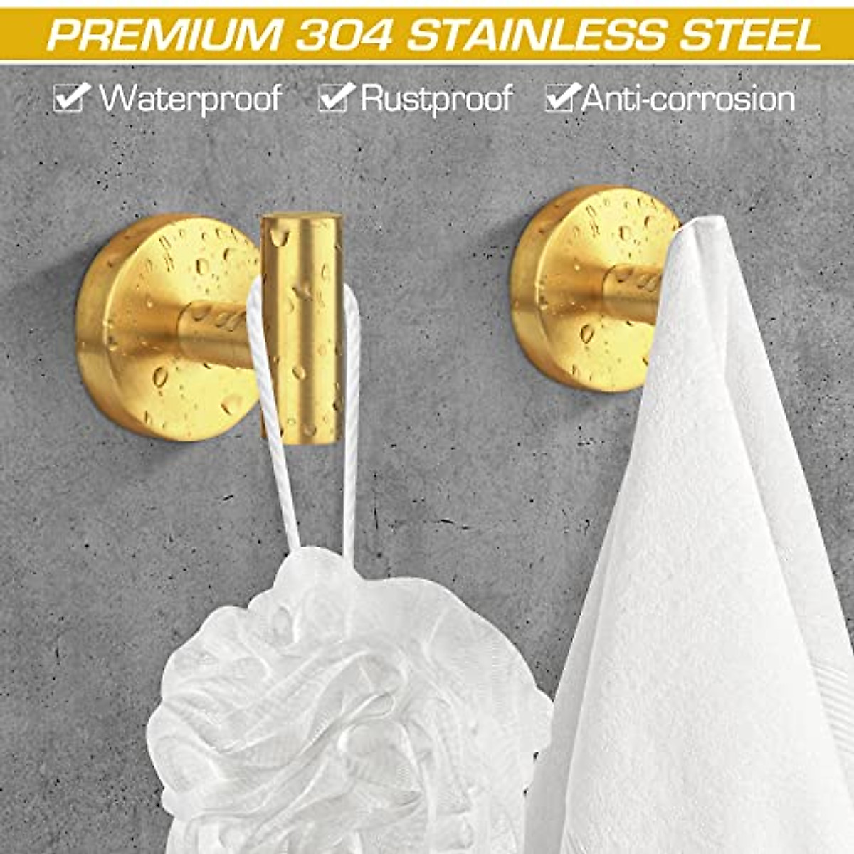 Towel Hooks, 4 Packs Powerful Heavy-Duty Wall Hooks,Premium 304 Stainless Steel Towel Hook,Coat Hooks,Towel Hook for Wall Mounted, Gold Towel Hooks Bathroom,Bathroom Hooks for Bath Towels