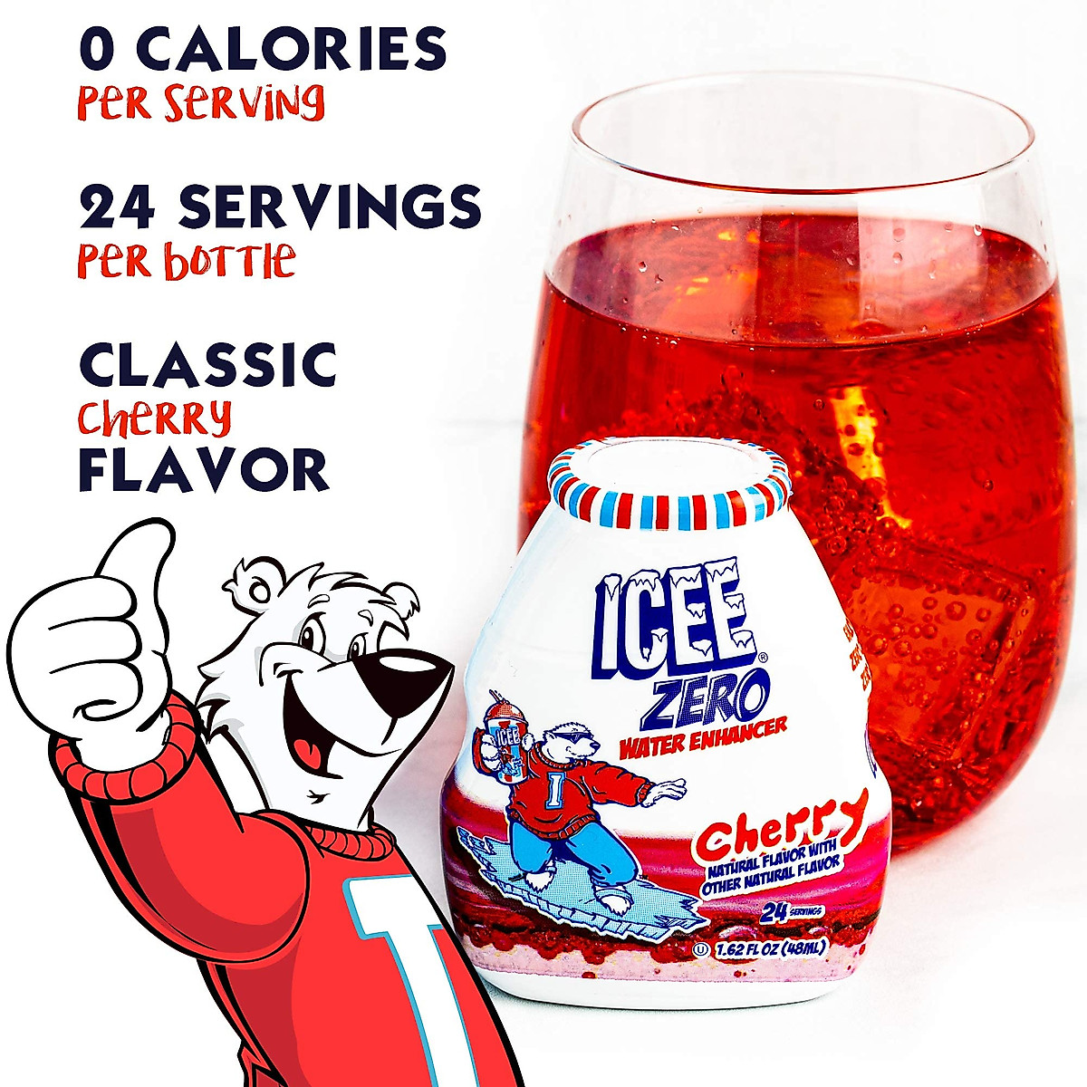 ICEE Zero Calorie Cherry Liquid Water Enhancer Drink Mix, Natural Flavor Drops, Sugar Free, 1.62 Fl Oz Concentrate (48 ml) - 4 Pack