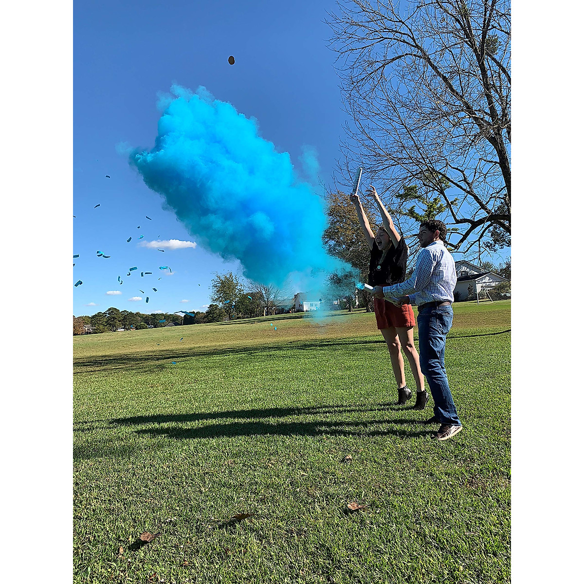 Gender Reveal Surprise Powder Cannons Bundle, 16 Inch, Non-Toxic, 2 Blue Powder Dispensers Plus 8 Free Gender Reveal Party Balloons Decorations