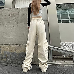 Women's Pants Cargo Jogger with Pockets Casual Work Trousers Loose Gothic Hiking Combat Sports Pants White