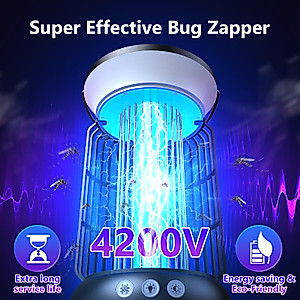 Solar Bug Zapper Outdoor, 4200V Effective Mosquito Zapper, Cordless Bug Zapper Outdoor, 4000mAH Rechargeable Fly Zapper, 4 Modes Insect Zapper for Patio, Porch, Kitchen, Bedroom