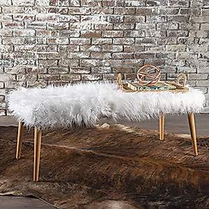 Christopher Knight Home Magnus Long Hair Furry Ottoman, White