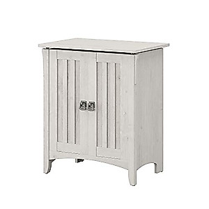 Bush Furniture Salinas Laundry Hamper with Lid and Removeable Liner Bag in Linen White Oak