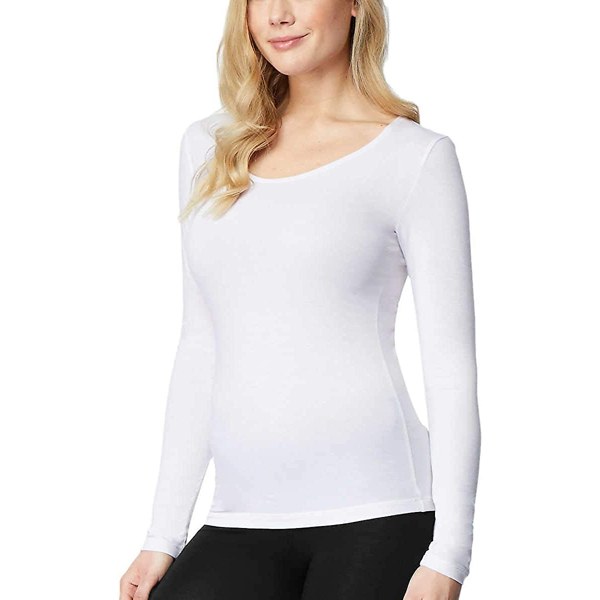 32 Degrees Women's 2 Pack Ultra Light Thermal Baselayer Scoop Top, White/Cloud Cover, Small