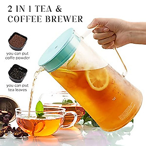 Sunvivi Iced Tea Maker with 3 Quart Glass Pitcher, Iced Coffee Maker Brewing System with Strength Selector, Infusion Pitcher for for Ground Coffee, Taste Customization, Green