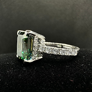 RINGJEWEL 5.40 ct VVS1 Emerald Cut Moissanite White Grey Green Color Silver Plated Engagement Ring For Women (Pack Of 1).