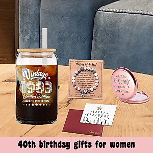 41st Birthday Gifts Set for Men Women, 41st Birthday Gift for Friend Sister Coworker Dad Mom, Happy 41 Years Old Birthday Party Decorations, 1983 Glass Cup with Bamboo Lids and Straw