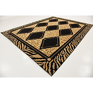 Unique Loom Wildlife Collection Animal Inspired with Tiger Bordered Design Area Rug, 9 ft x 12 ft, Light Brown/Black