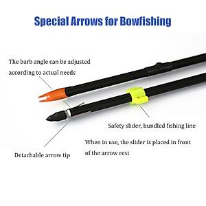 Bow Fishing Reel with Bowfishing Arrows Set Archery Bow Fishing Reel Kit Bowfishing Tool Accessories Bow Fishing Arrows with Safety Slides for Compound Bow Recurve Bow (Black)
