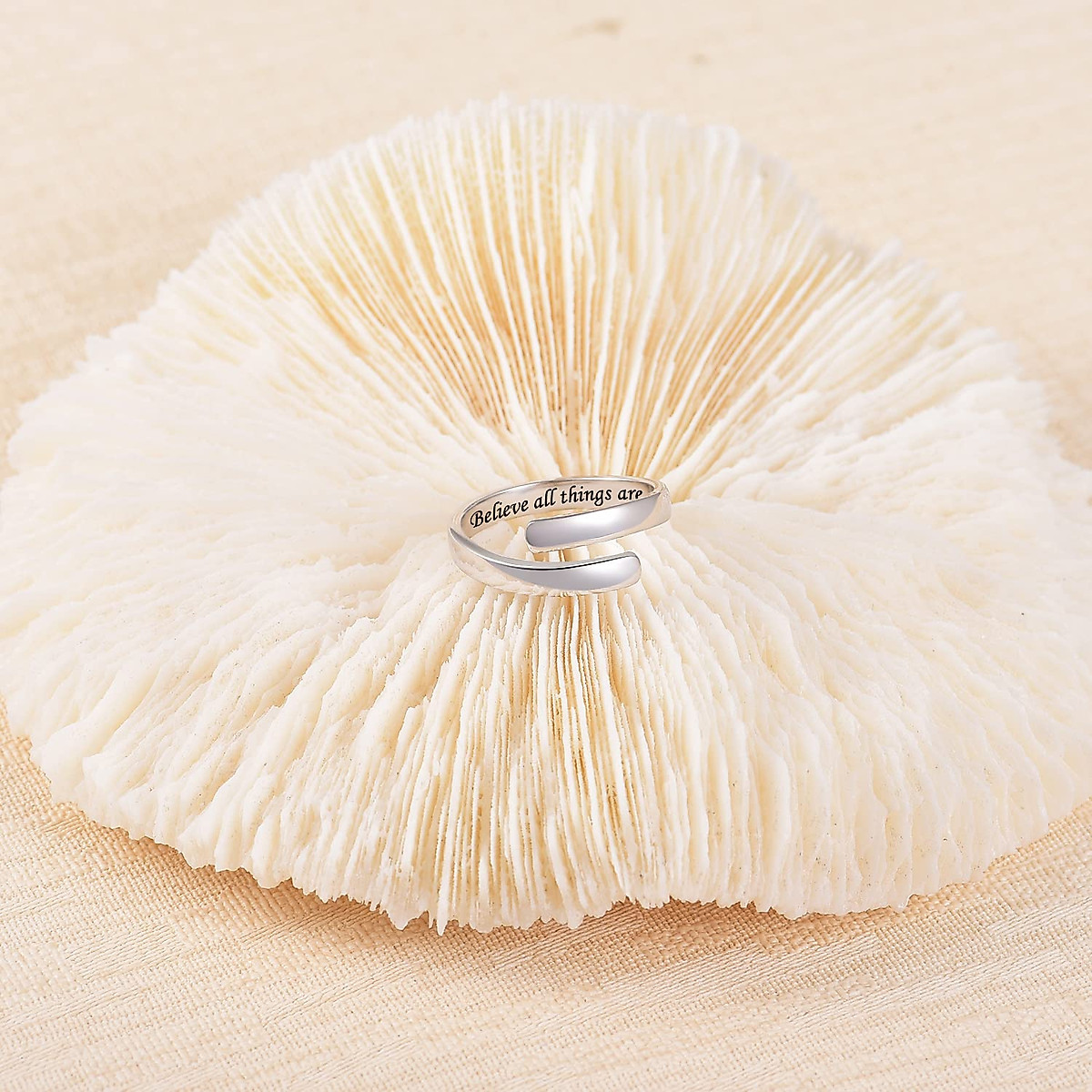 BEILIN 925 Sterling Silver Inspirational Jewelry Rings Adjustable Ring Personality Encouragement Gift for Teens Women (Beautiful ***, you can do amazing things)