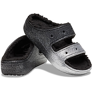 Crocs Unisex Classic Cozzzy Sandals, Fuzzy Slippers and Slides, Black/Silver, Numeric_6 US Men