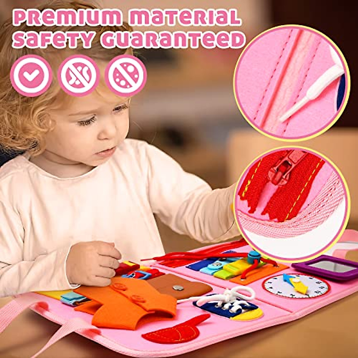 Buauty Busy Board Montessori Toys for 1 2 3 4 Year Old Toddlers, Sensory Toys Board Preschool Activities Learning Education Toys Baby Travel Toys for Kids Age 1-4, Gifts for Girls Boys 1 2 3 Year Old