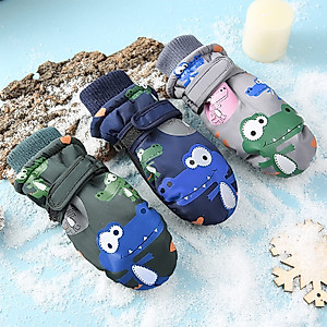 American Trends Toddler Winter Mittens Waterproof Boy Ski Gloves Warm Fleece Snow Mitten for Baby Boy Girl Cold Weather Navy Green S(Fits 2-4 years)