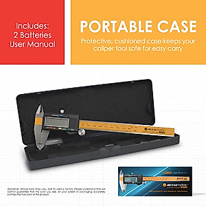 Digital Caliper Measuring Tool – 6 Inch Stainless Steel Micrometer Caliper - ABS + Auto-Off Feature - Inch/MM Conversion and Large LCD Screen – Electronic Vernier Calipers 2 Batteries Included - Gyros