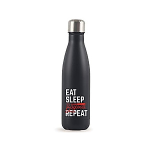 Onebttl Baseball Gifts for Boys, Eat Sleep Baseball Repeat, Stainless Steel 17Oz Water Bottle, Black
