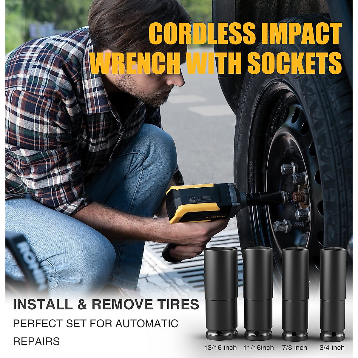 VTOMAN 1/2 Inch Car Impact Wrench, 516 FT-LBS Powerful Performance, Forward & Reverse, LED Light, Wide Application, 18-Month Warranty