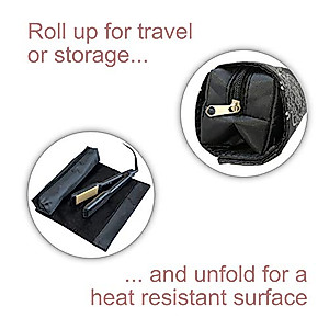 Hair Straighteners Vegan Leather Case & Roll Mat by j&m - Stylish Pouch & Zip-Up Bag with Detachable Mat for Protecting Surfaces - Fits ghd, BaByliss & Others (Rose Gold)