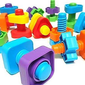 Jumbo Nuts and Bolts For Toddlers - Fine Motor Skills Rainbow Matching Game Montessori Toys For Toddlers & Toddler Games | 12 pc Occupational Therapy Educational Toys with Toy Storage + eBook