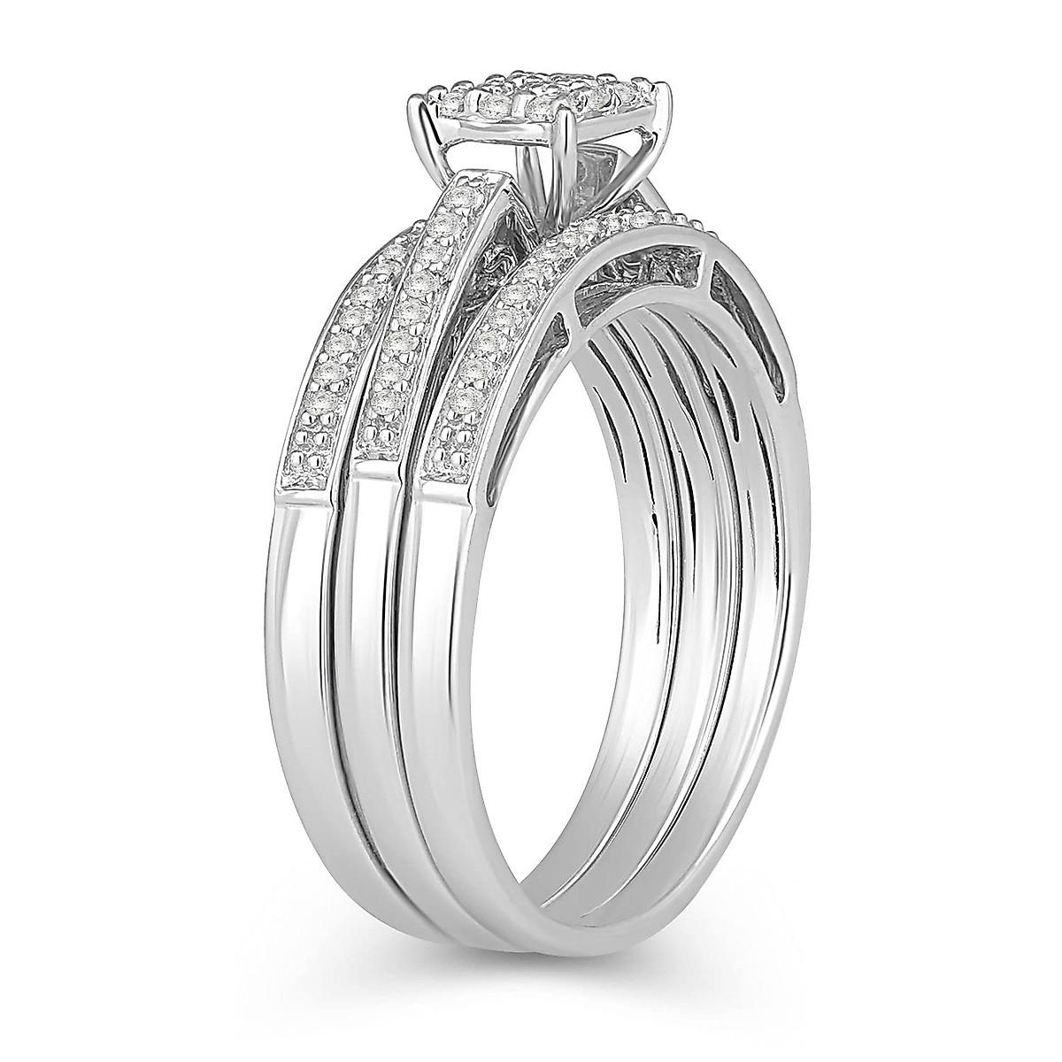 Jewelili Sterling Silver 1/4 Cttw Natural White Round Diamonds Ring, Size 7