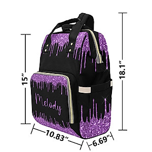 XOZOTY Purple Golden Dripping Glitter Diaper Bags with Name Waterproof Mummy Backpack Nappy Nursing Baby Bags Gifts Tote Bag for Women