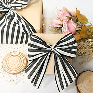 CT CRAFT LLC Striped Canvas Cotton Ribbon 2.5" x 10 Yards Ivory/Black Stripes for Thanksgiving Christmas Home Décor Gift Wrapping Outdoor Tree Topper Bow Wreath