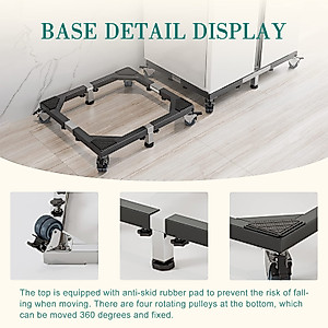 CHINCHILLA Heavy Duty All Stainless Steel Mobile Fridge Stand Base, Washing Machine Stand with Wheels, Adjustable Furniture Dolly for Washer, Refrigerator and Dryer（Large)