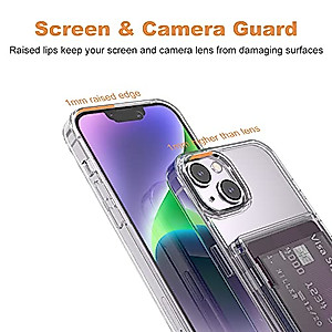 Wuwedo for iPhone 14, iPhone 13 Clear Wallet Case, Anti-Yellowing Slim Fit Thin TPU Bumper + PC Back Case with 2 Cards Holder
