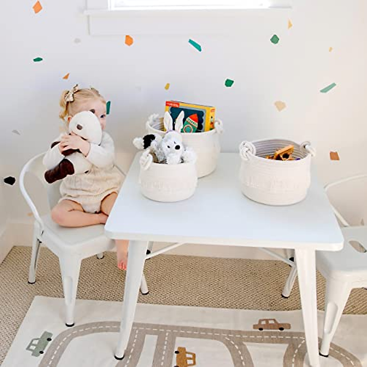 NaturalCozy 3-Piece Decorative Storage Basket Set – Cotton Rope Woven Baskets for Organizing! Small Basket for Nursery Baby Stuff, Gift Basket, Montessori, Dog Toy Bin, Cat Basket, Bathroom Shelves