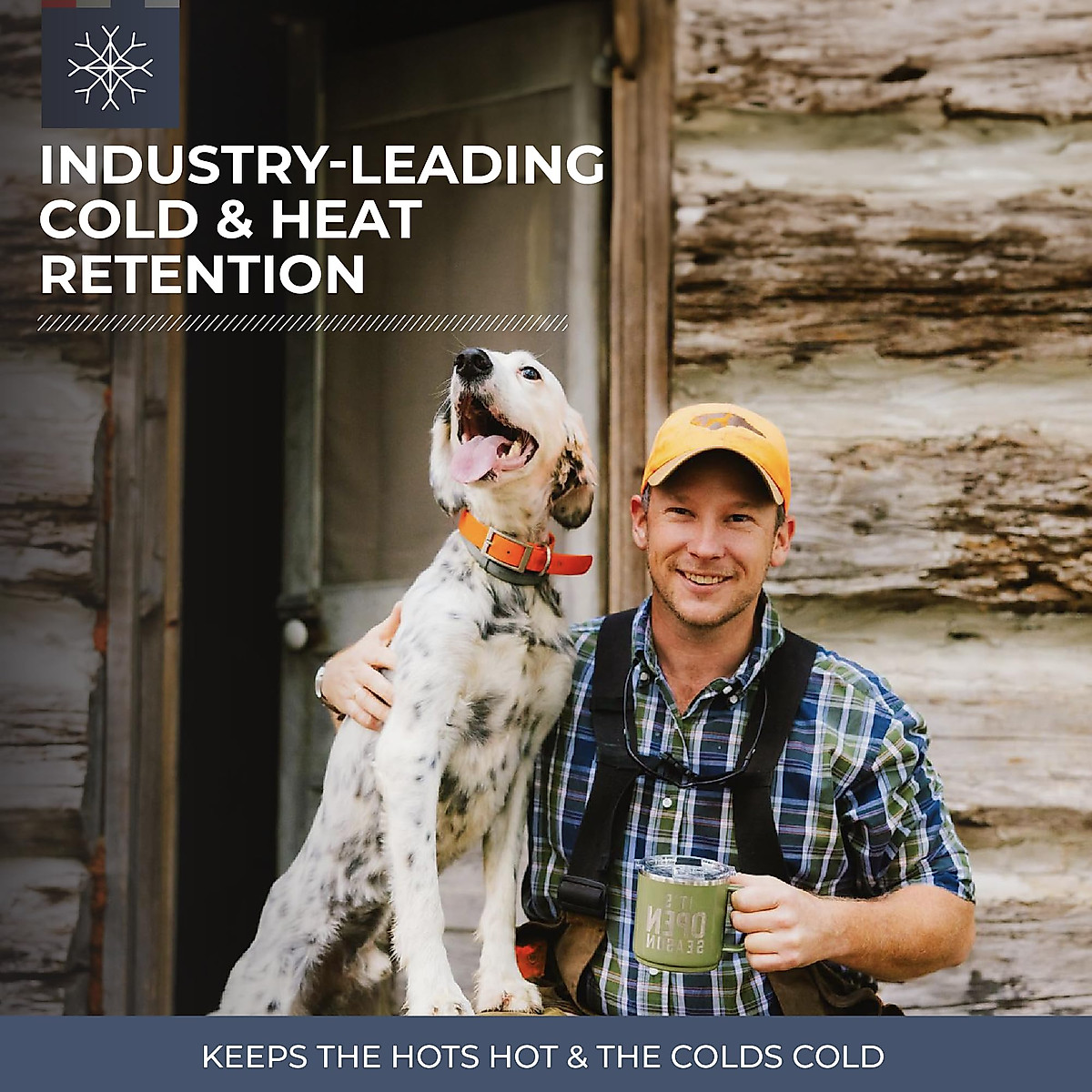 ORCA Camper 16 oz Stainless Steel Insulated Coffee Mug with Handle | Thermos Style Temperature Insulation, Portable Tumbler Cup with a Clear Lid, Home Essentials — Open Season Dark Green Print