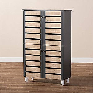 BOWERY HILL Mordern Two-Tone Oak Wood 4-Door Shoe Cabinet in Dark Gray