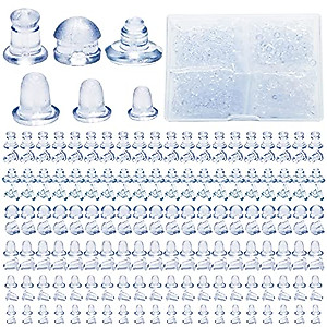 Silicone Earring Backs, Clear Earring backings with Box, Earring Safety Back Pads backstops Stopper, 6 Different Shapes Soft Earring Backs Replacements (600PCS/300Pairs)