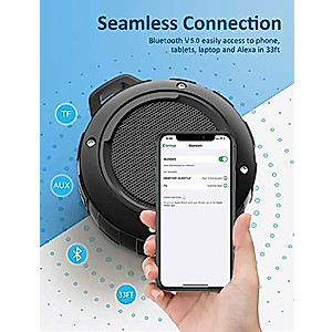 Outdoor Waterproof Bluetooth Speaker,Kunodi Wireless Portable Mini Shower Travel Speaker with Subwoofer, Enhanced Bass, Built in Mic for Sports, Pool, Beach, Hiking, Camping (Black)