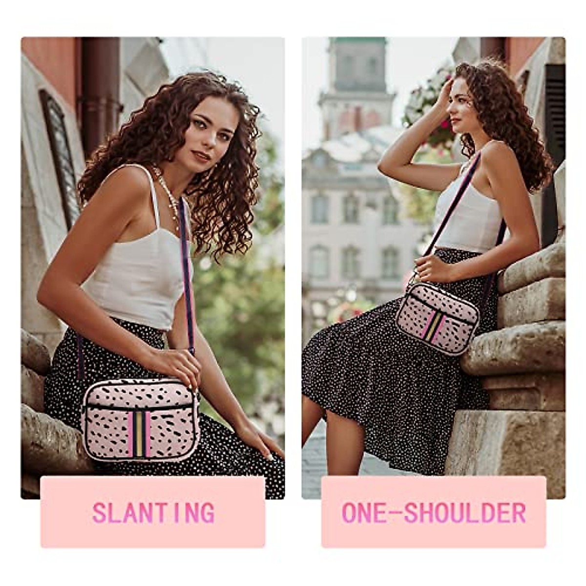 DAATUANG Neoprene Crossbody Bag Shoulder Bag Waterproof Sandproof Women Pink Leopard Print Crossbody Purse With Adjustable Detachable Strap Fashion Lightweight Neoprene Leopard Crossbody Bags Gift