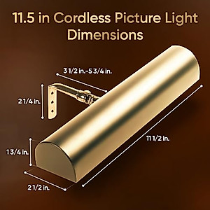 Concepdesigns Picture Light, Battery Operated Picture Light, Dimmable Wireless Picture Lights for Wall, Art Light, Library Light Battery Operated with Remote Control - 11.5 inches, Polished Brass