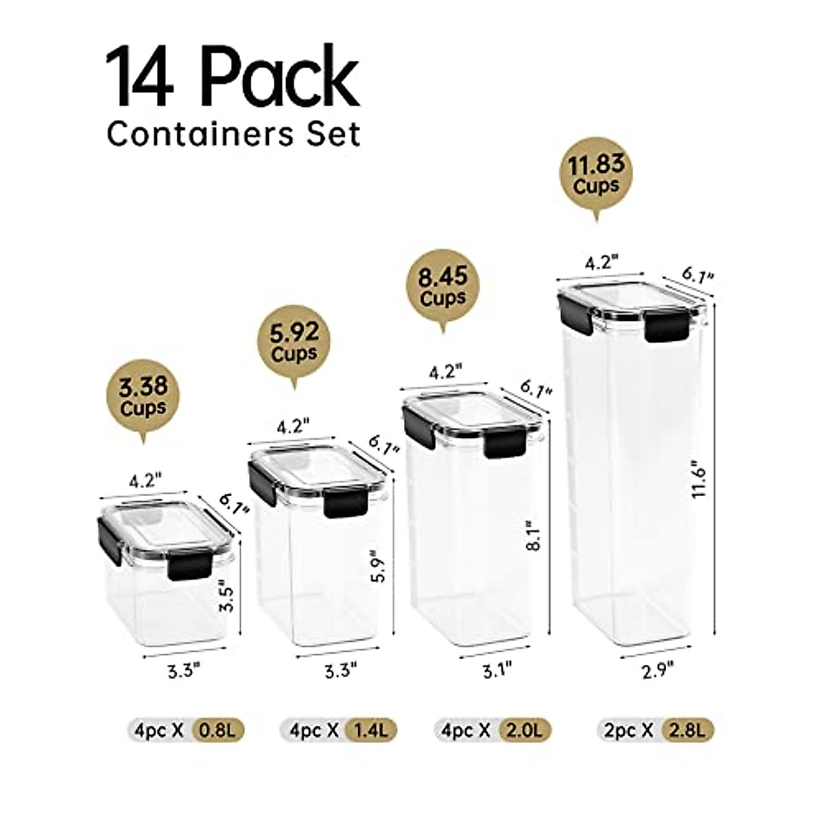 Airtight Food Storage Container Set, 15 Pack Cereal Containers Plastic Food Canisters with Lids, BPA Free,for Pantry Organization Flour Sugar Storage, Marker and Labels