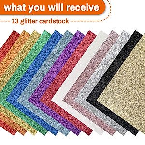 Sukh 13pcs Glitter Cardstock Paper - Glitter Cardstock Craft Paper A4 Thick Colored Crafts Christmas Valentines Gift Box Wrapping DIY Wedding Birthday Party Sparkle Decor Scrapbook 13 Colors 250GSM
