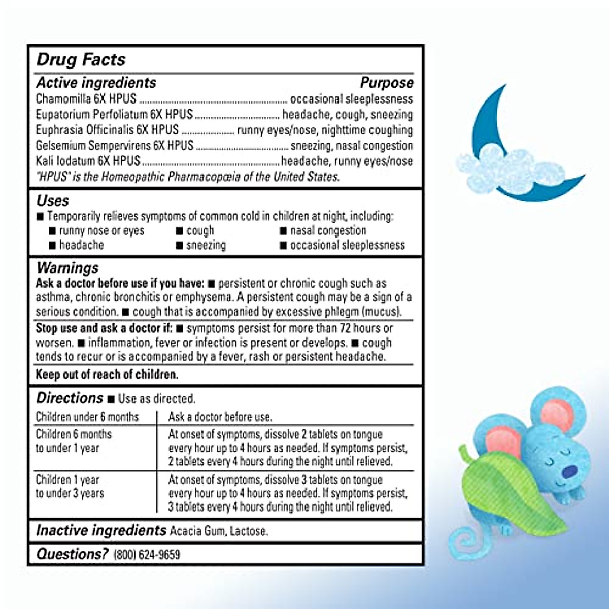 Hyland's Naturals Tiny Cold Tablets Nighttime, Baby & Infant Cold And Cough Medicine, Decongestant, Natural Relief Of Common Cold Symptoms, 125 Quick-Dissolving Tablets