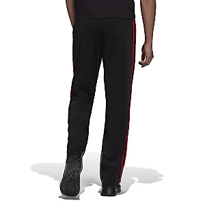 adidas Men's Essentials Warm-up Open Hem 3-stripes Tracksuit Bottoms, Black/Scarlet, Medium/31" Inseam