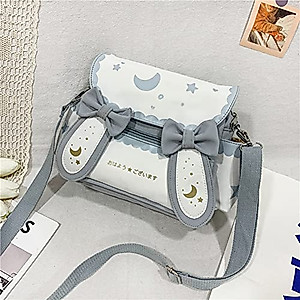 Aktudy Kawaii Japanese Anime Nylon Shoulder Bag, Students Moon Star Printed Sweet Bow Tie Ear Crossbody Handbags Satchel