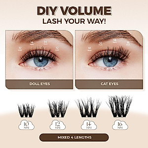 LASHVIEW Cluster Lashes Wispy Cluster Eyelash Extensions 3D DIY Lash Clusters 10-16mm Multilayered Eyelash Clusters, Reusable Fluffy Individual Lashes Cluster(ML 11)
